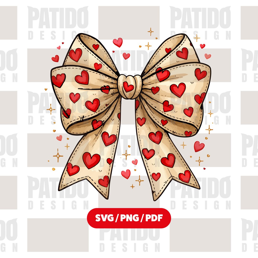 Valentine Bow Svg, Heart Pattern Ribbon Clipart, Romantic Valentine Bow ...