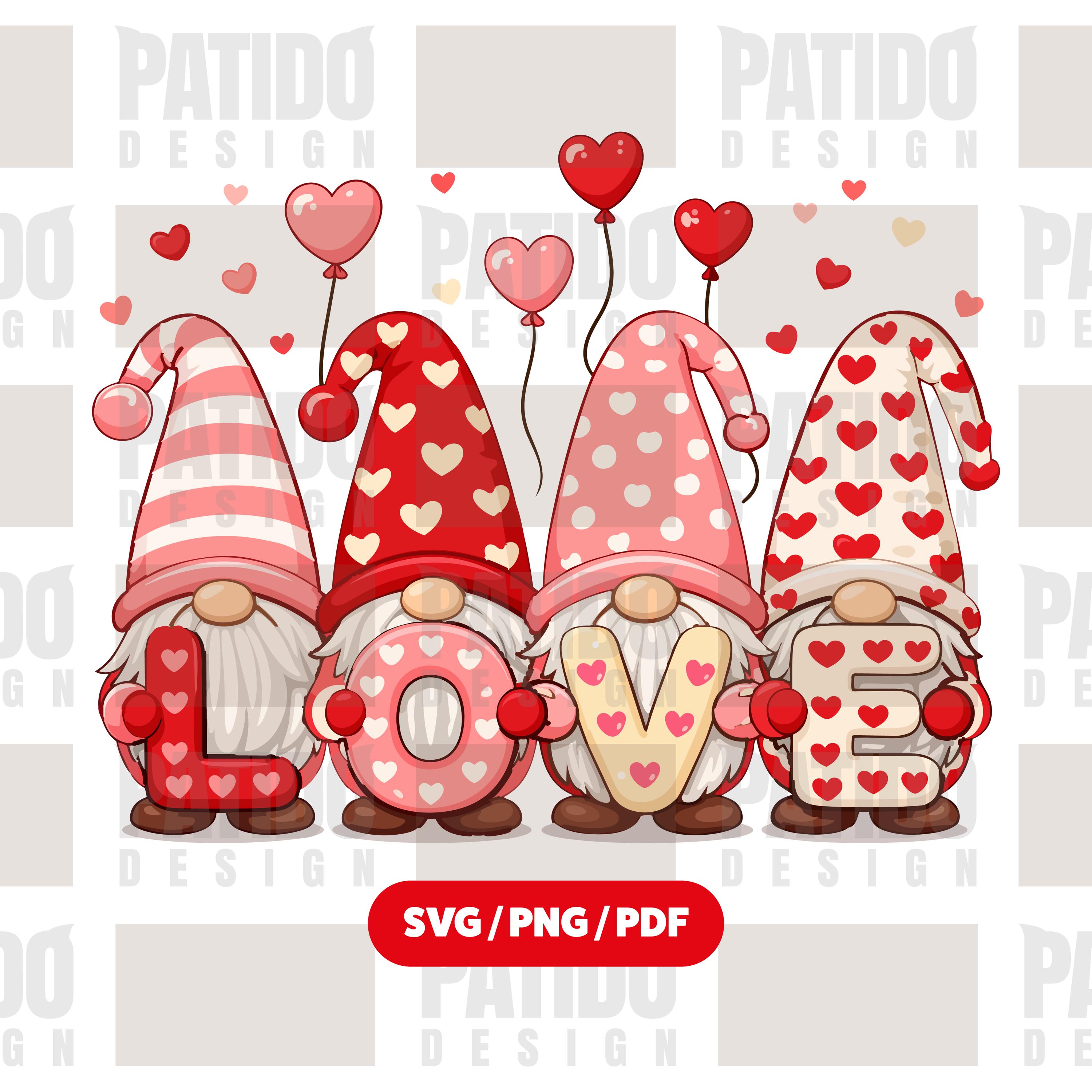 Valentine Gnome Svg, Love Gnomes Holding Letters, Cute Valentine Gnome ...