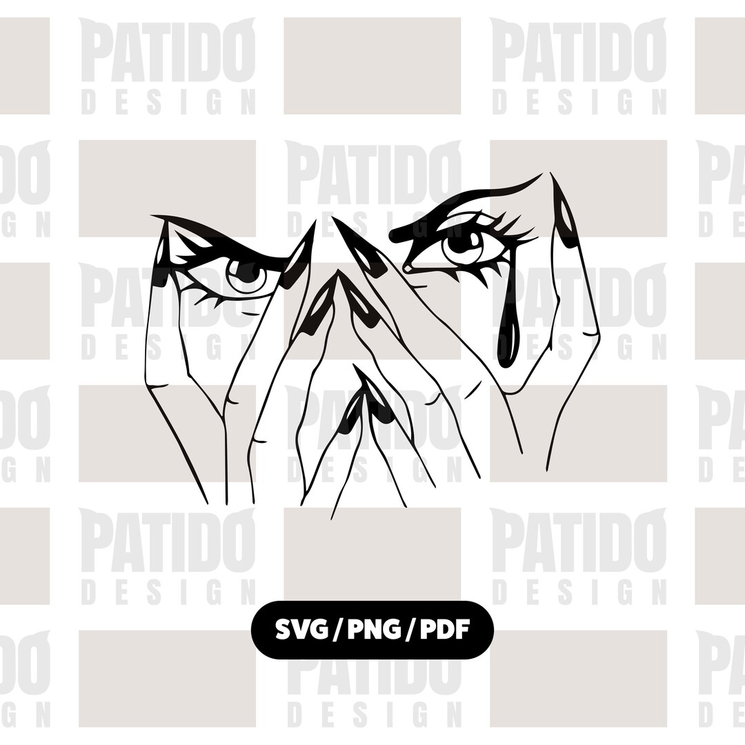 Crying Eyes Hands Line Art SVG | Minimalist Emotional Feminine Clipart ...