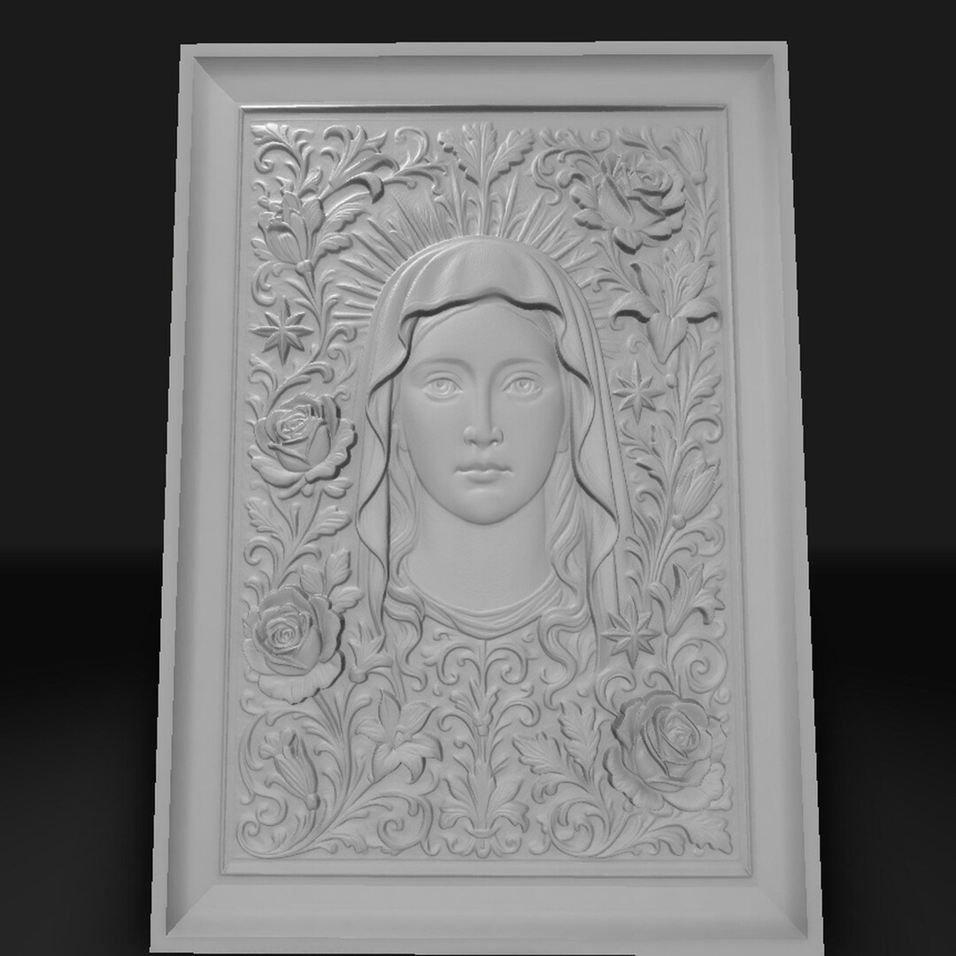 Virgin Mary Relief Sculpture Digital File, Ornate Bas-relief STL for 3D ...