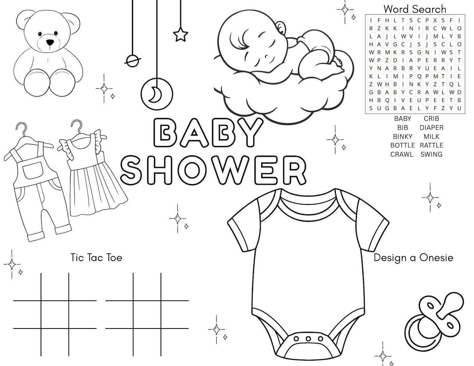 Baby Shower Coloring Page, Printable Baby Shower Placemat, Baby Shower ...