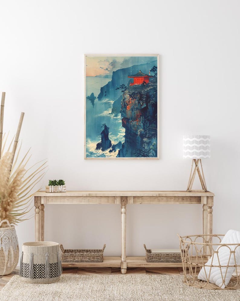 Zen Temple Cliffside Print: Japandi Seascape Art (digital Download A4 ...
