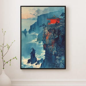 Zen Temple Cliffside Print: Japandi Seascape Art (digital Download A4 ...