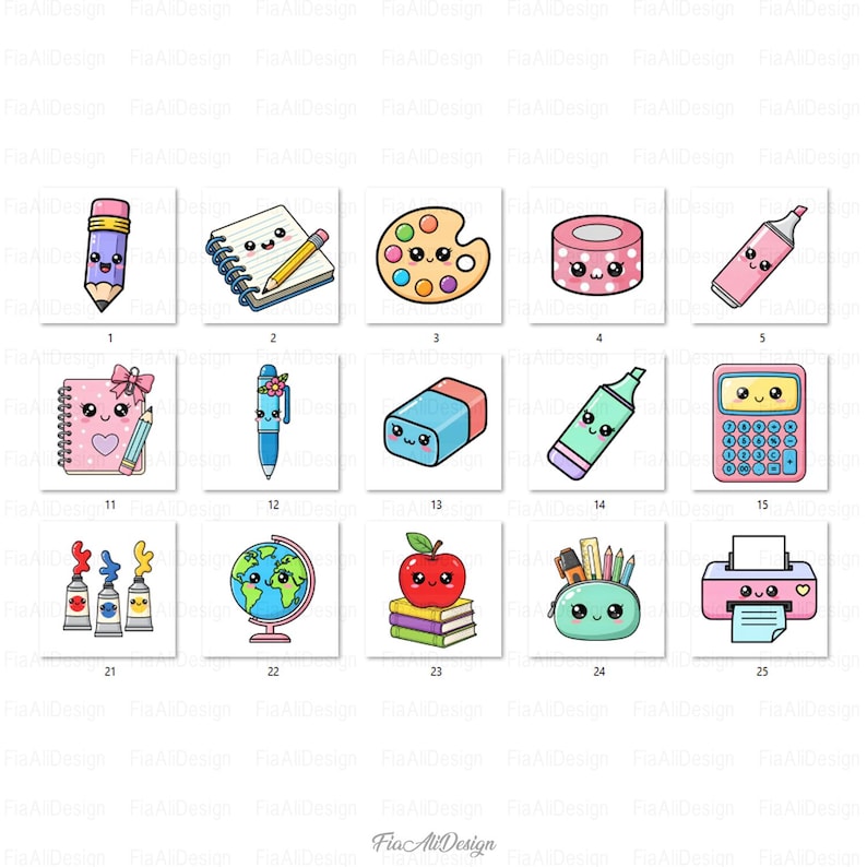 Sweet School Stationery Clipart, Back to School Clipart, Kawaii ...