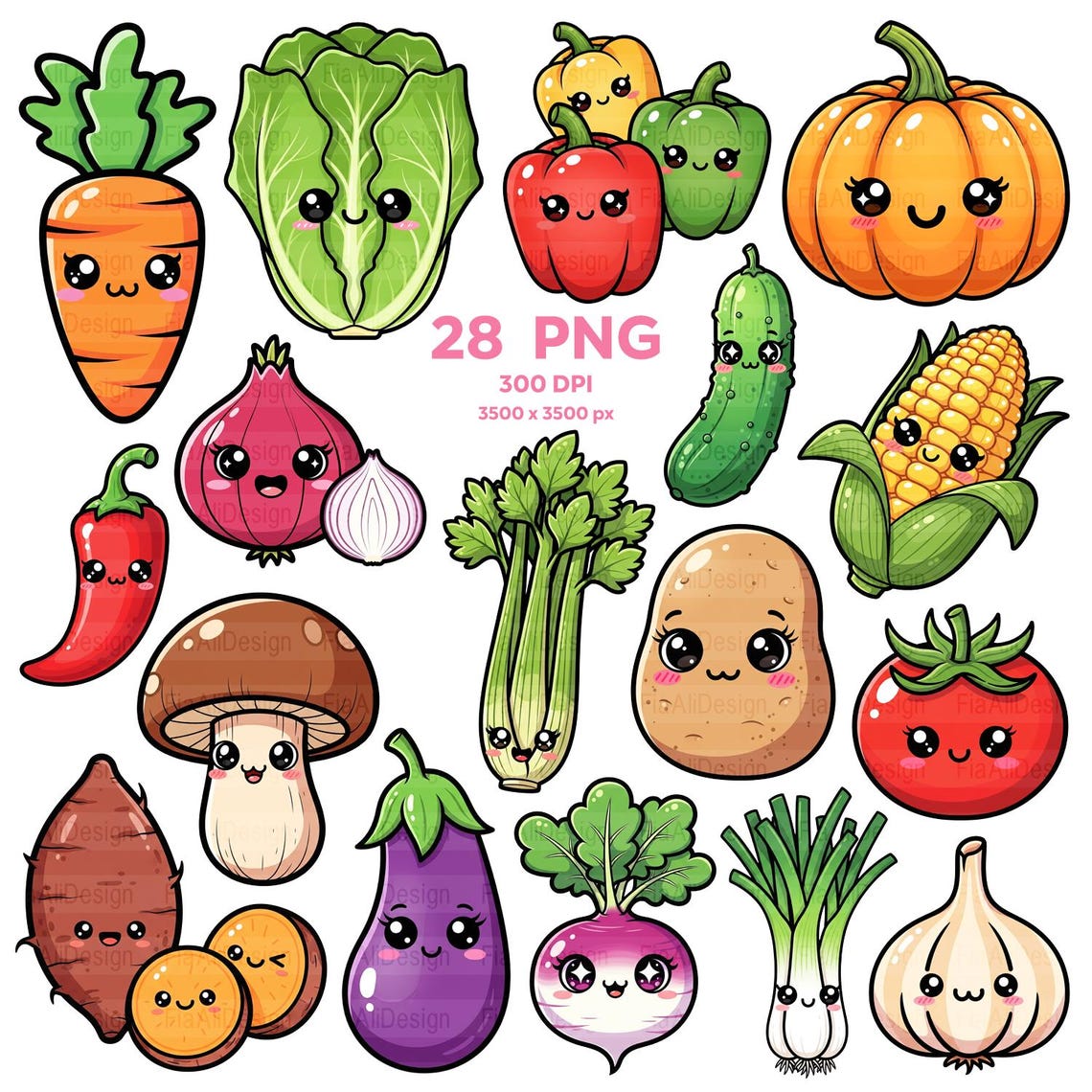 Cute Veggie Friends Clipart, Kawaii Vegetable Clipart Set, Cute ...
