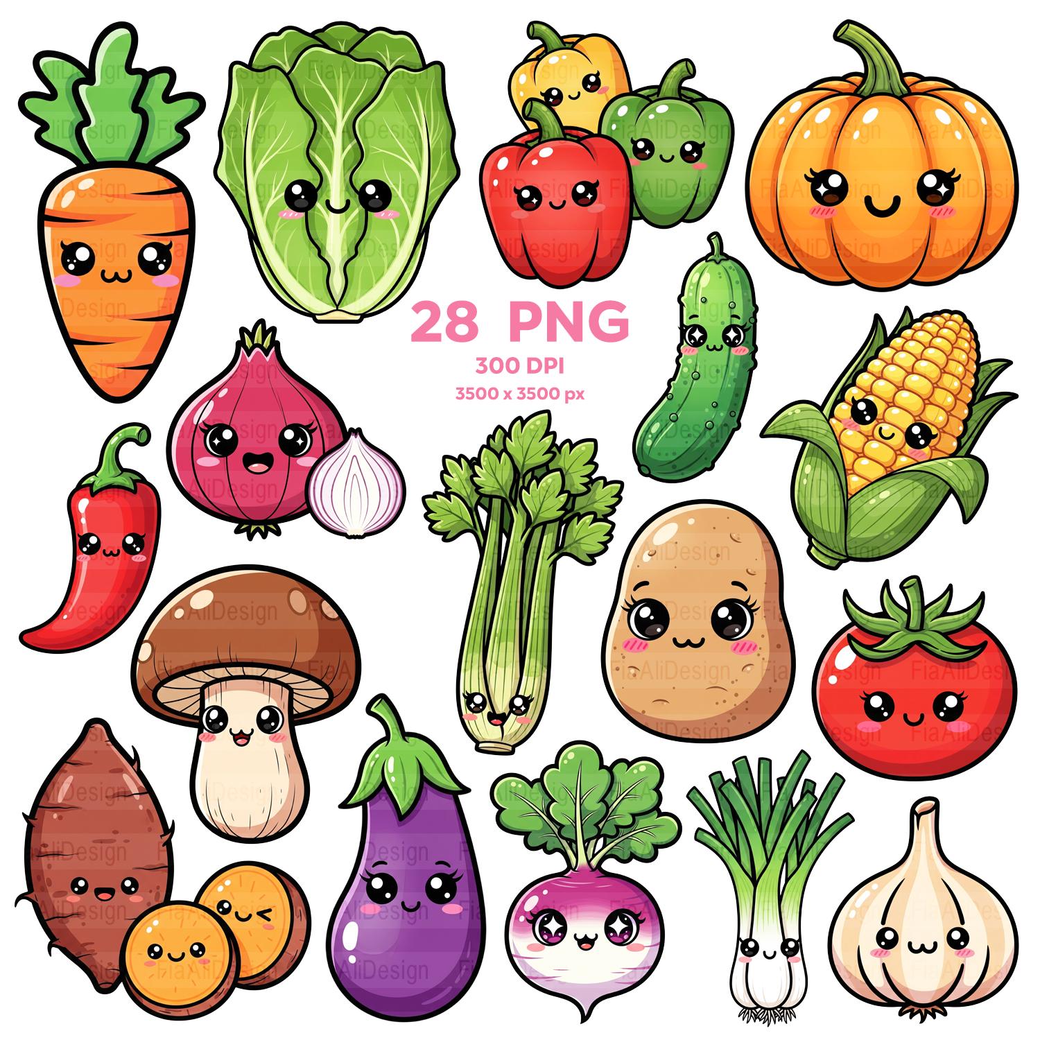 Cute Veggie Friends Clipart, Kawaii Vegetable Clipart Set, Cute ...