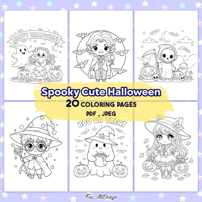 Spooky Cute Halloween Coloring Pages, Halloween Coloring Book, Kawaii ...