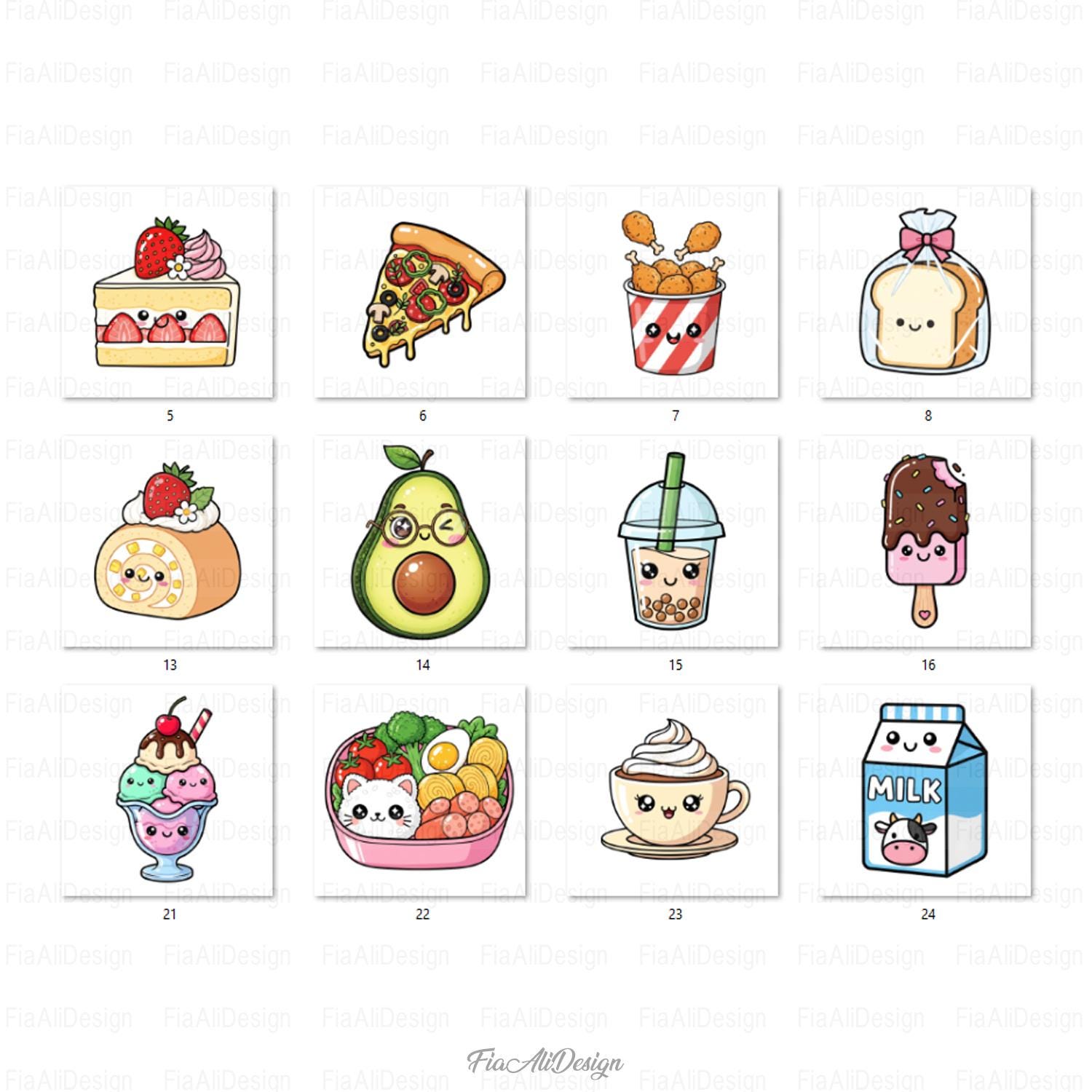 Kawaii Foodies Clipart, Cute Food Clipart, Food PNG, Colorful Food ...