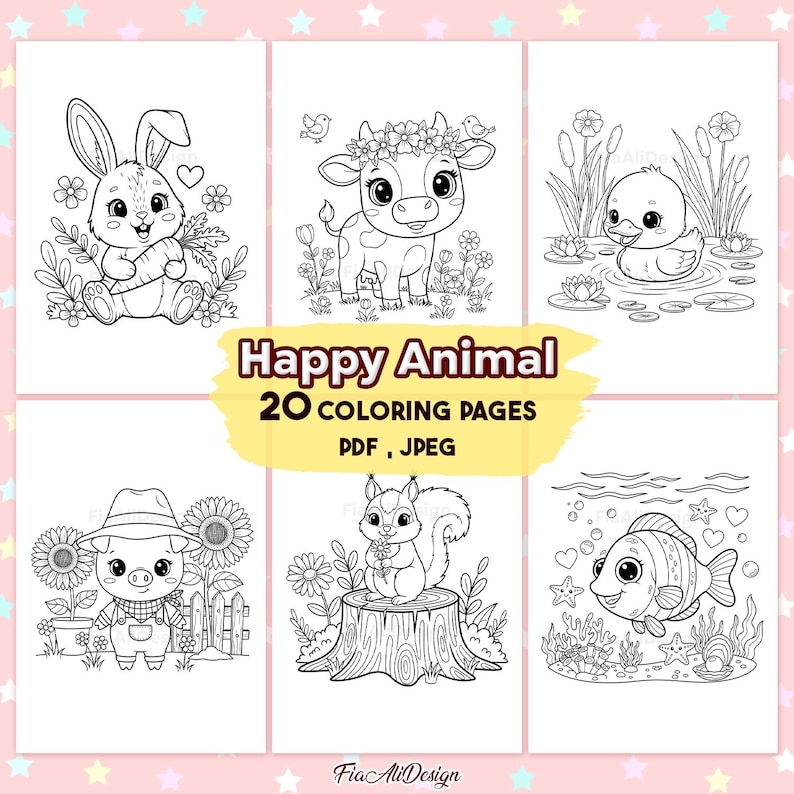 Happy Animal Coloring Pages, Animal Coloring Book, Farm Coloring Book ...