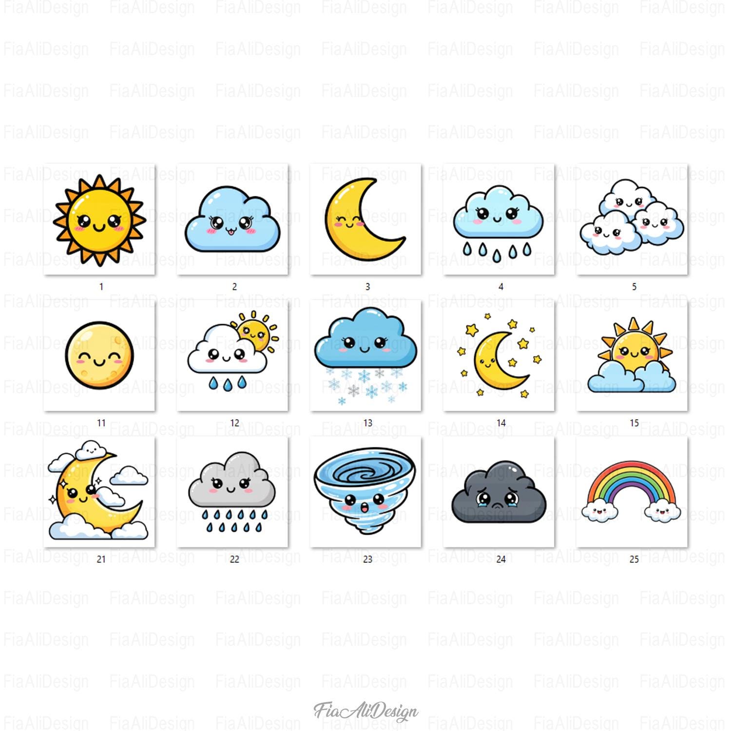 Mood of the Sky Clipart, Adorable Weather, Kawaii Sky Clipart, Cute ...