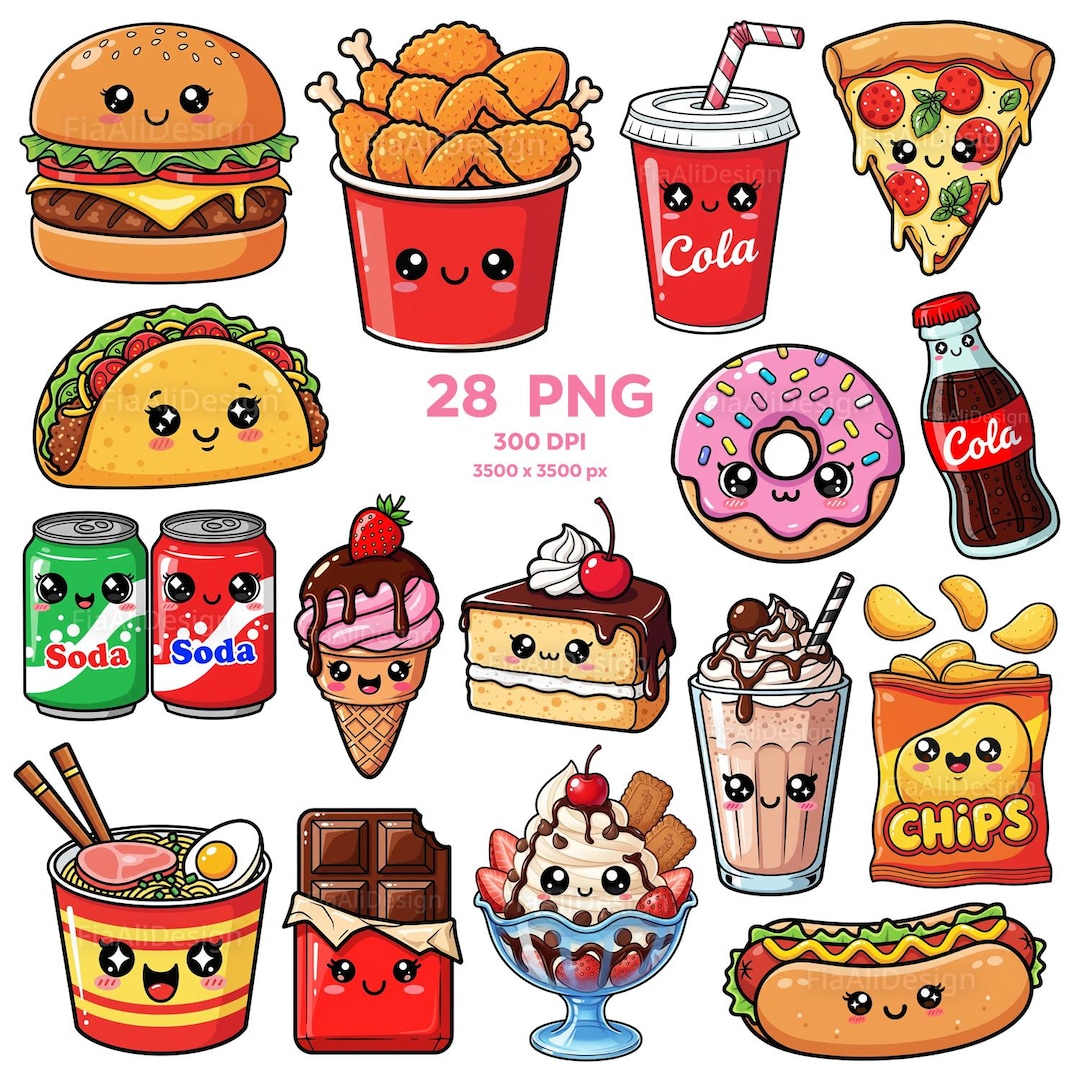 Adorable Junk Food Clipart, Kawaii Junk Food, Kawaii Food, Fast Food ...