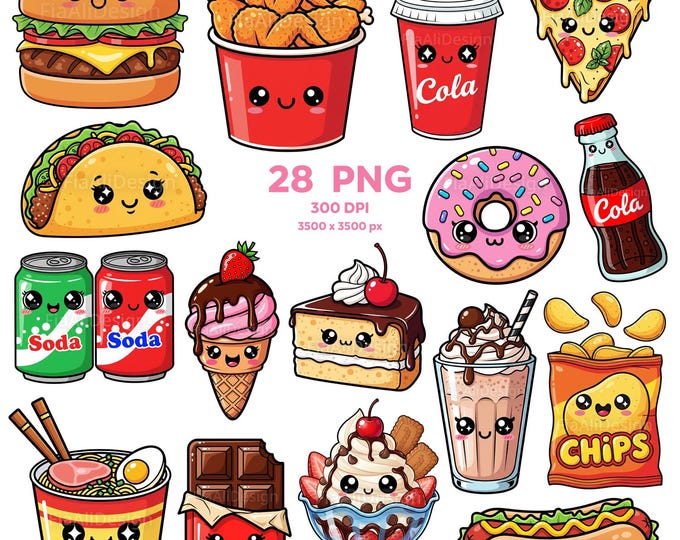 Adorable Junk Food Clipart, Kawaii Junk Food, Kawaii Food, Fast Food ...