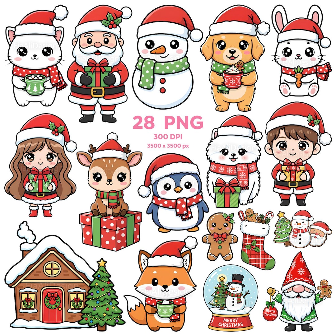 Merry Christmas Clipart, Cute Christmas Clipart, Kawaii Christmas PNG ...