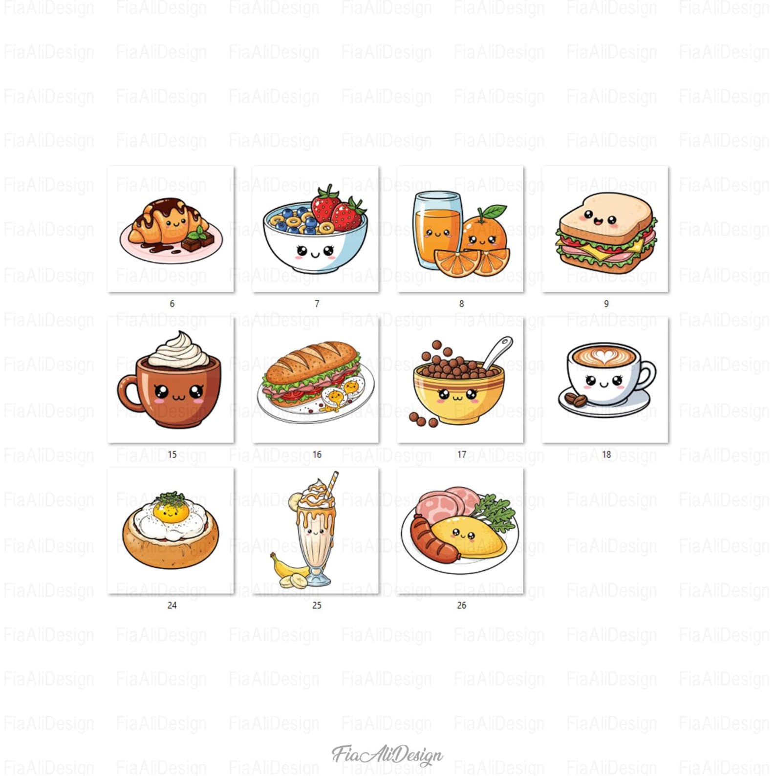 Lovely Breakfast Time Clipart, Kawaii Food Clipart, Cute Kawaii ...