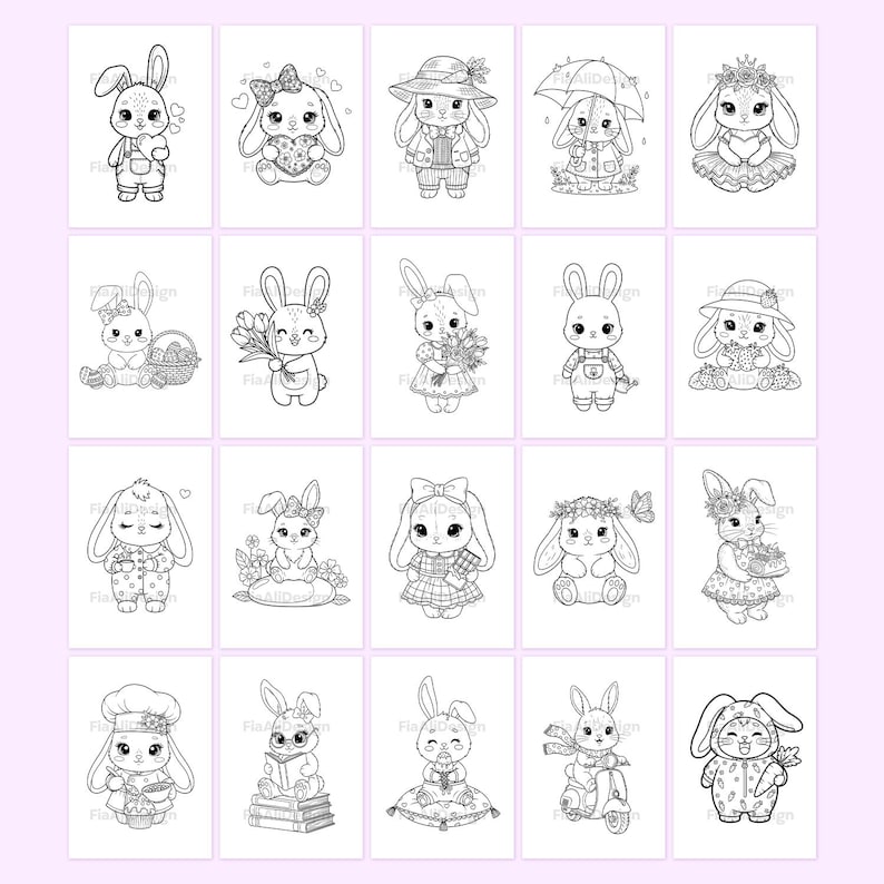 Cute Bunny Coloring Pages, Rabbit Coloring Book, Coloring Book, Animal ...