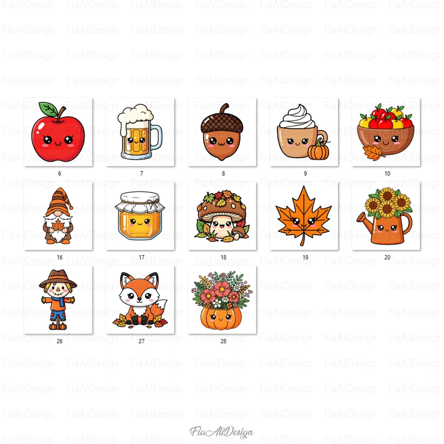 Kawaii Thanksgiving Clipart, Cute Fall Harvest Clipart, Autumn ...