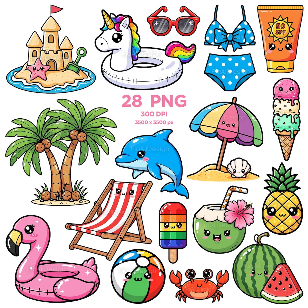 Summer Chill & Fun Clipart, Summer Clipart, Kawaii Summer Clipart ...
