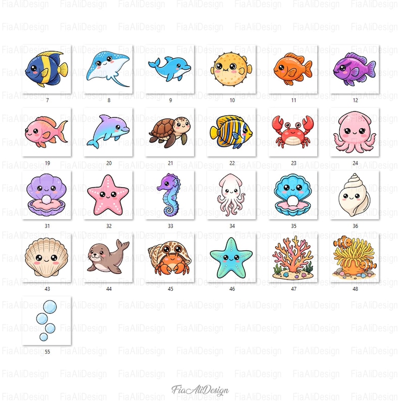 Kawaii Sea Life Clipart, Cute Ocean Animals Clipart, Adorable Sea ...