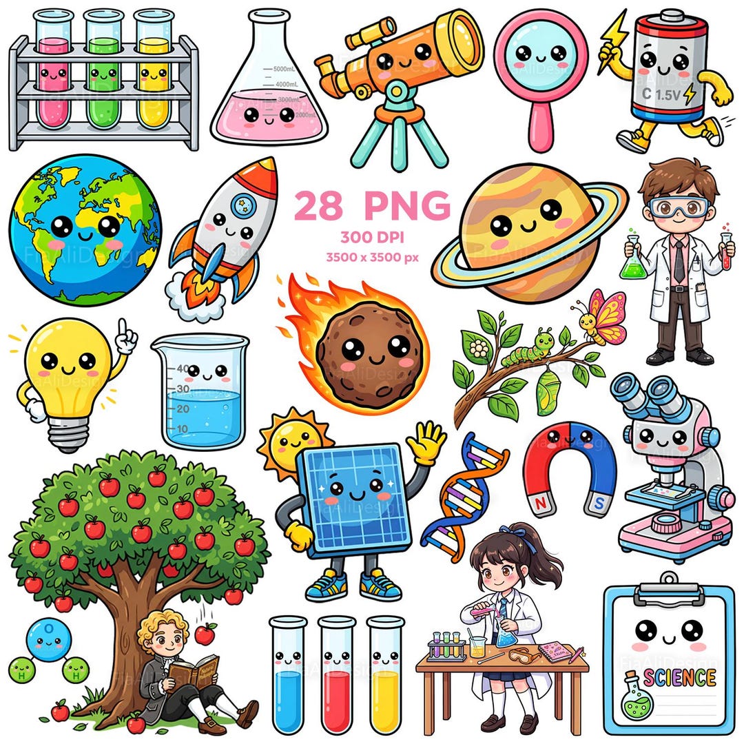 Happy Science World Clipart Set, Cute Science Clipart, Adorable Science ...