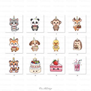 Animal Birthday Party Clipart, Kawaii Animal Clipart, Birthday Party ...