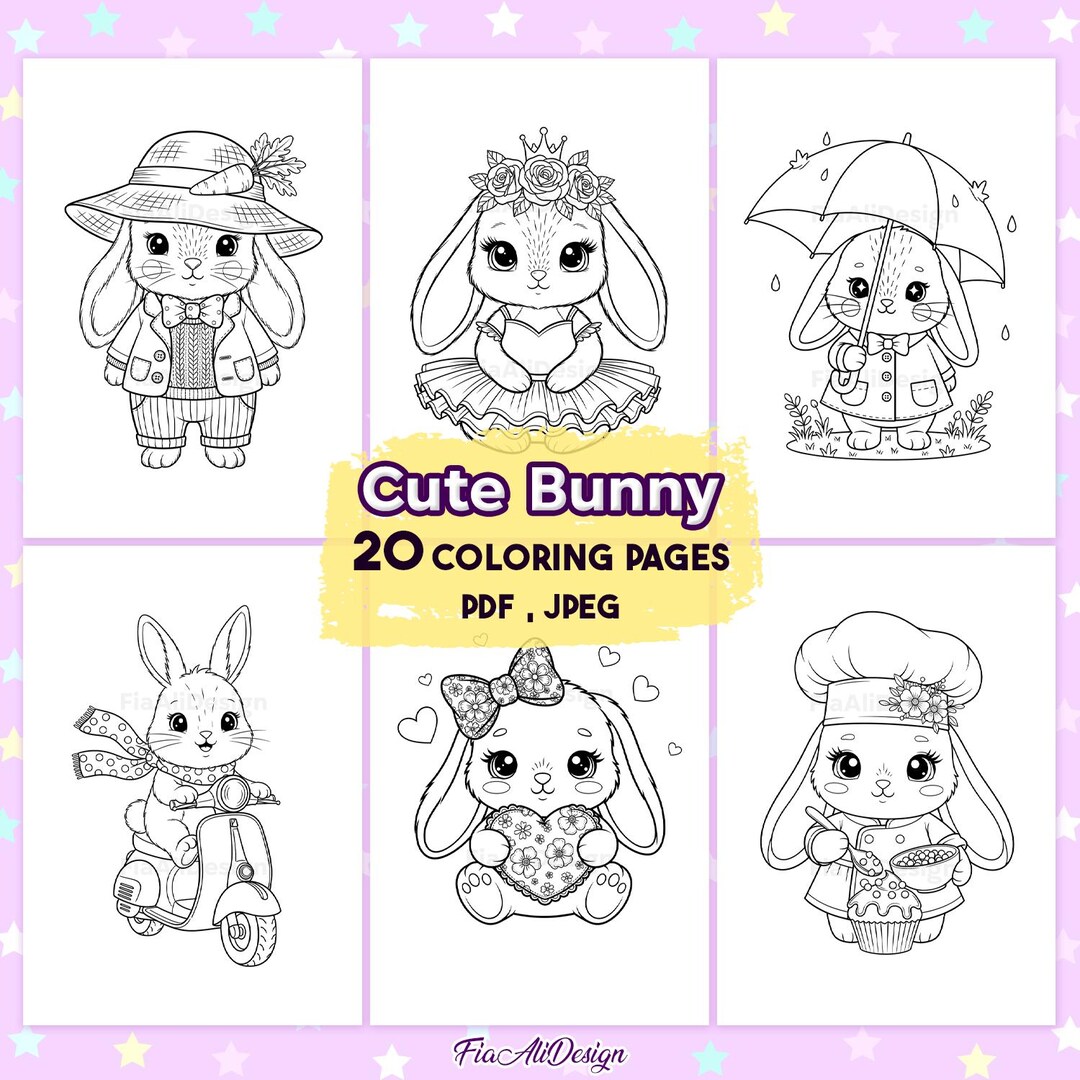 Cute Bunny Coloring Pages, Rabbit Coloring Book, Coloring Book, Animal ...