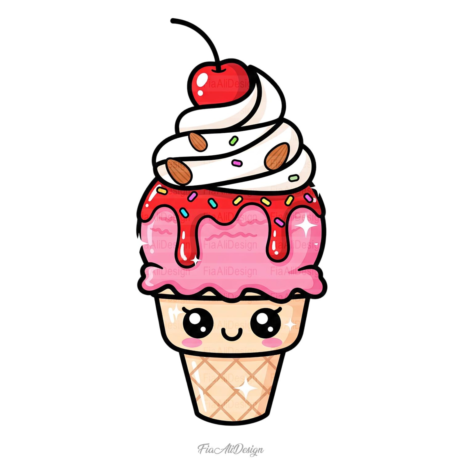 Kawaii Ice Cream Clipart, Cute Ice Cream Clipart, Ice Cream Cone PNG ...