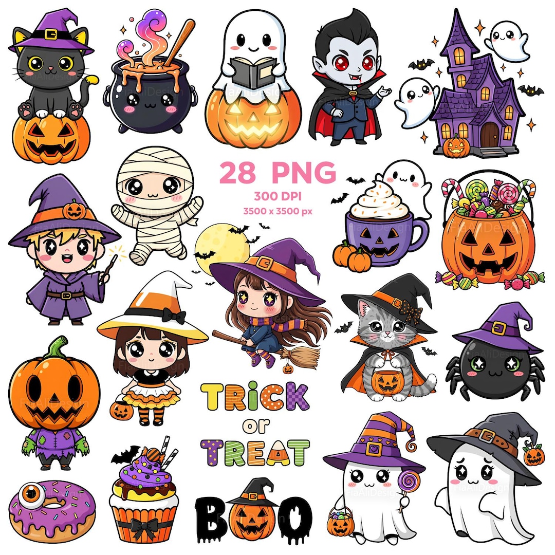 Spooky Kawaii Halloween Clipart, Halloween Clipart, Cute Ghosts Clipart ...