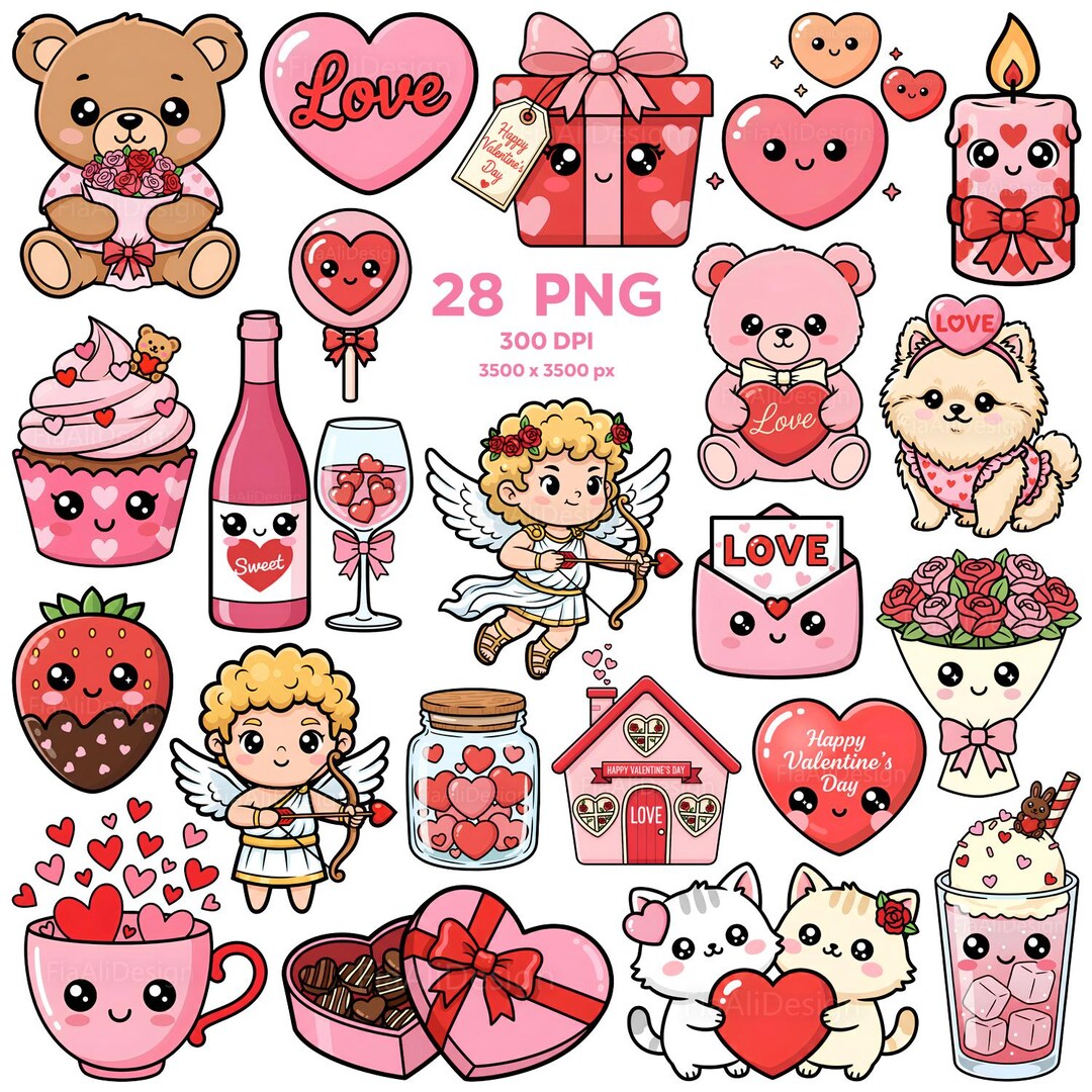 Kawaii Valentine Clipart, Valentine’s Day Clipart PNG, Love Clipart ...