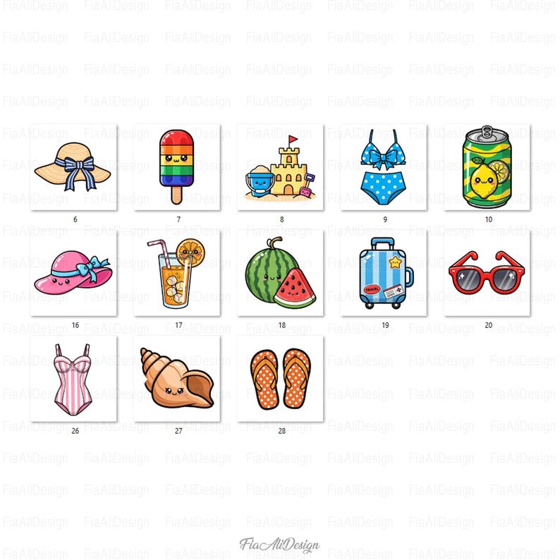 Summer Chill & Fun Clipart, Summer Clipart, Kawaii Summer Clipart ...