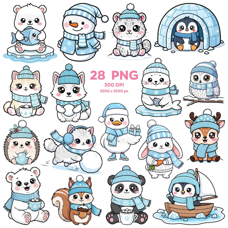 Blue Winter Critter Clipart, Winter Animals Clipart, Arctic Animals PNG ...