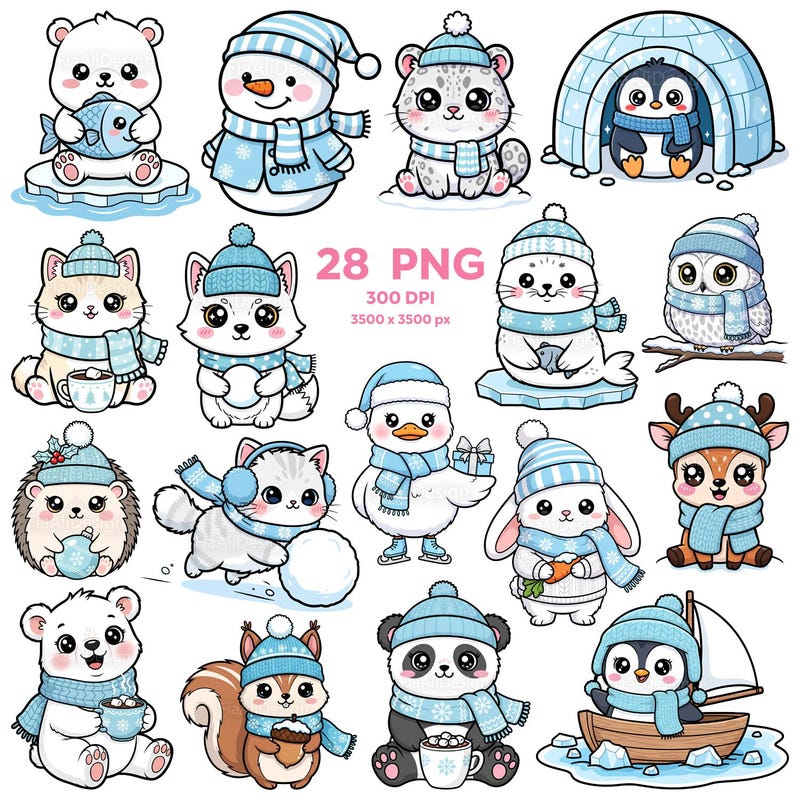 Kawaii Winter Clipart Png - Etsy