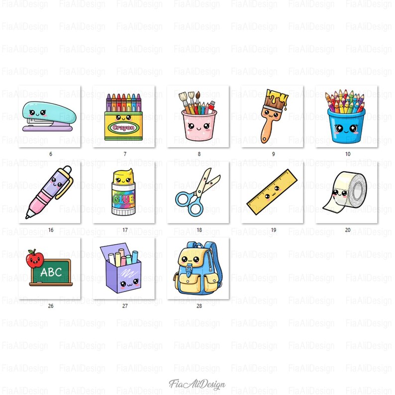 Sweet School Stationery Clipart, Back to School Clipart, Kawaii ...