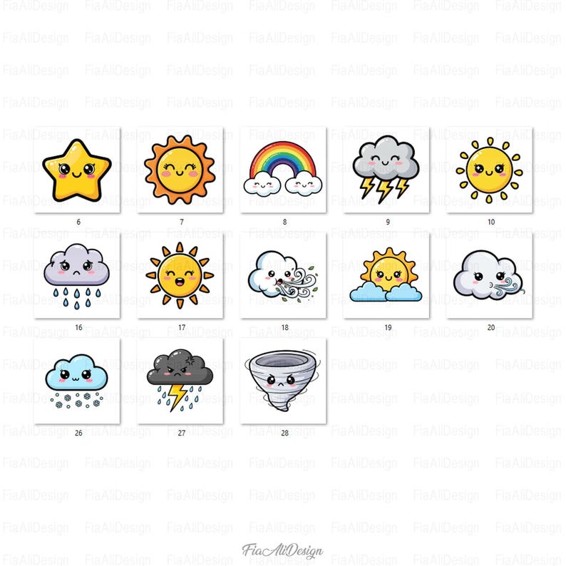 Mood of the Sky Clipart, Adorable Weather, Kawaii Sky Clipart, Cute ...