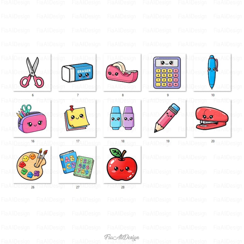 Cute Stationery Clipart, Kawaii School Supplies, Kawaii Stationery ...