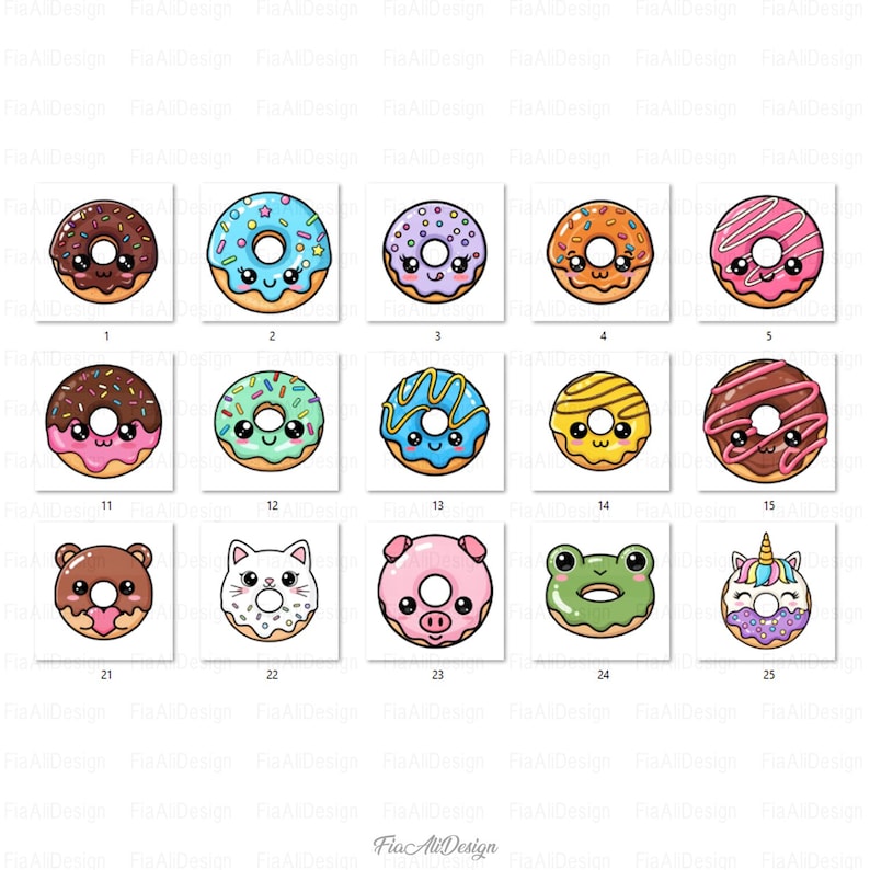 Sweet Kawaii Donuts Clipart, Cute Donut Clipart, Adorable Donut Clipart ...