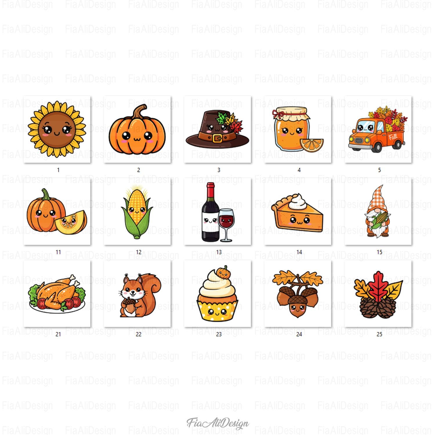 Kawaii Thanksgiving Clipart, Cute Fall Harvest Clipart, Autumn ...