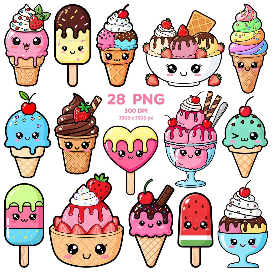 Kawaii Ice Cream Clipart, Cute Ice Cream Clipart, Ice Cream Cone PNG ...