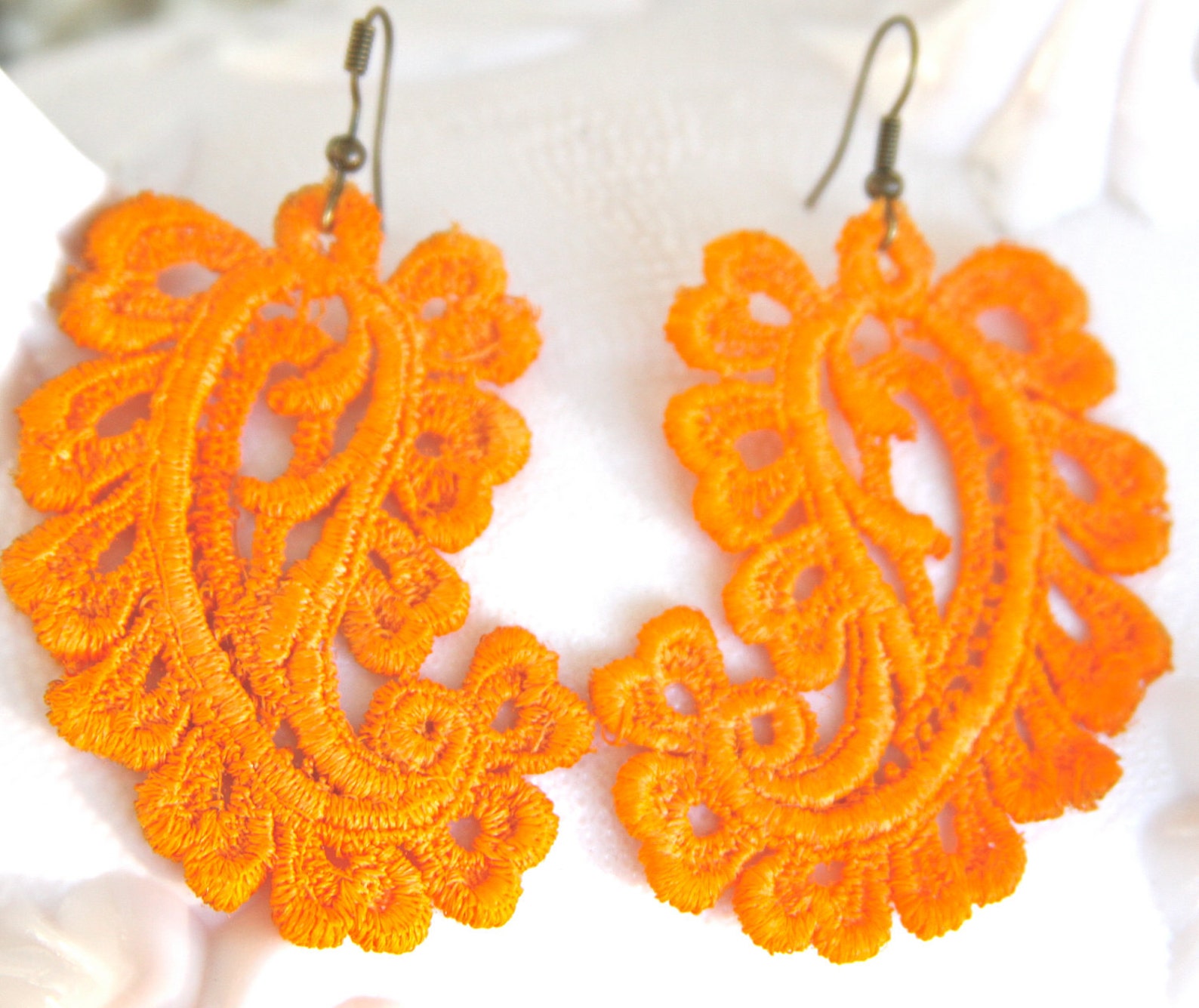 Vintage Tangerine Orange Lace Paisley Statement Drop Dangle Earrings ...