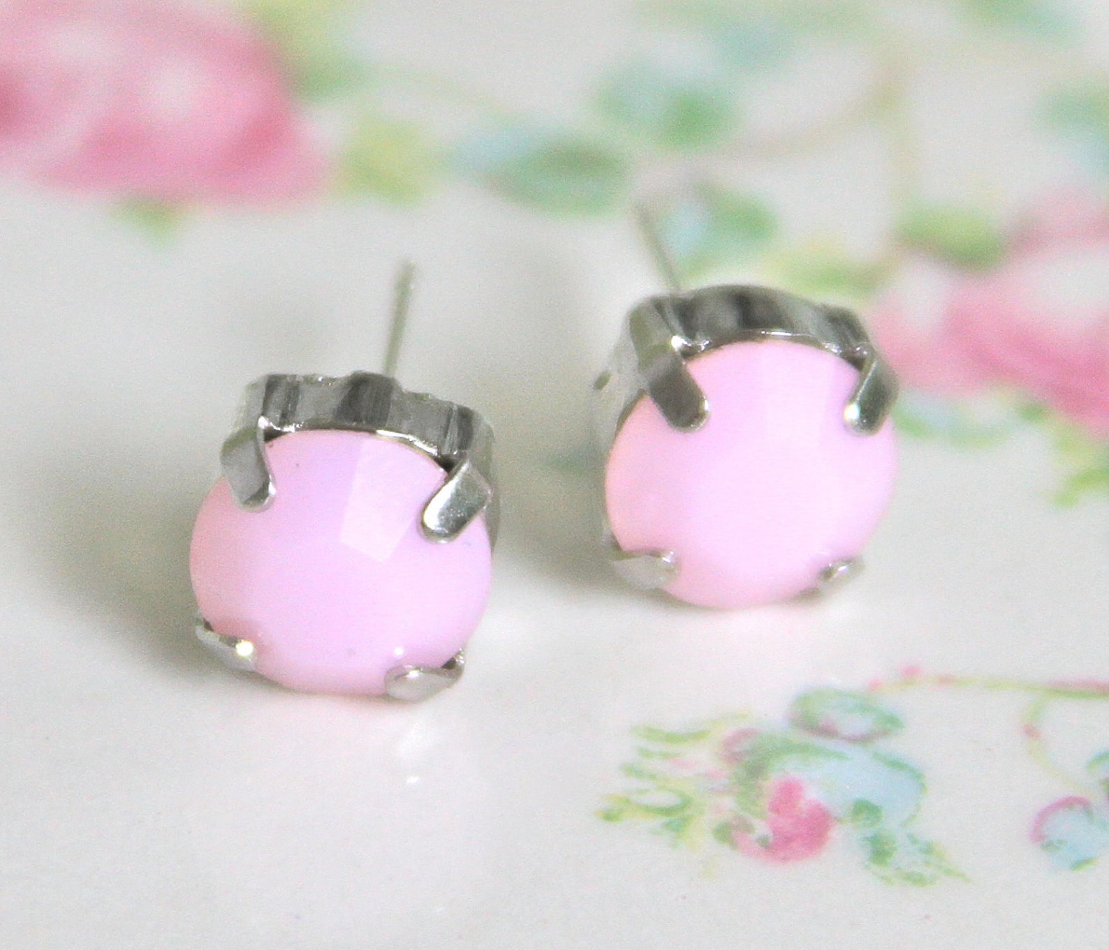 Swarovski Pink Alabaster Rhinestone Round Silver Rhinestone - Etsy