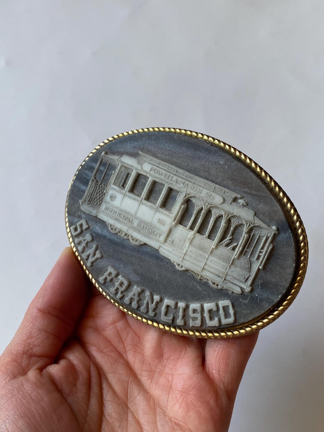 Vintage San Francisco Cable Car Belt Buckle: Incolay Stone, Collectible ...
