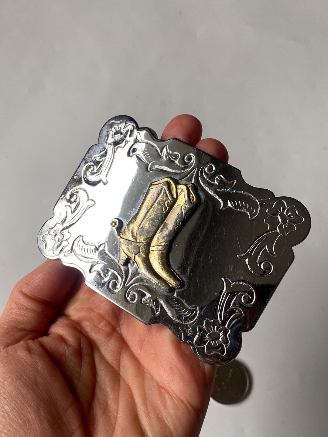 Vintage Cowboy Boots Belt Buckle, Steel & Brass, Made in USA - Etsy