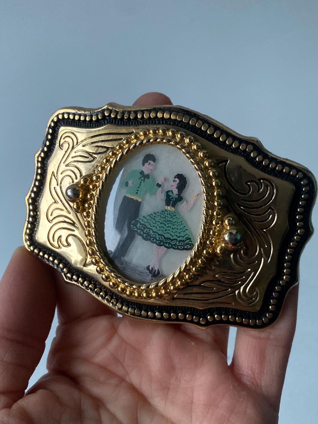 Vintage Original Miniature Painting Square Dance Dancers Art Belt ...
