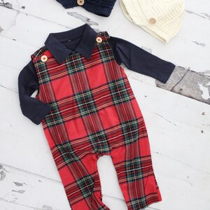 Christmas Holiday Baby Boy Overalls Jumpsuit Romper. Red Plaid Baby Boy ...