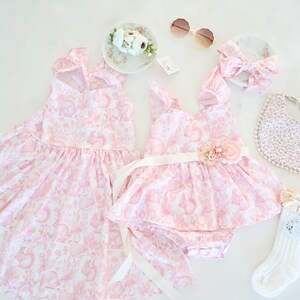 Matching Sisters Pink Toile Easter Dresses Baby Girl Romper - Etsy
