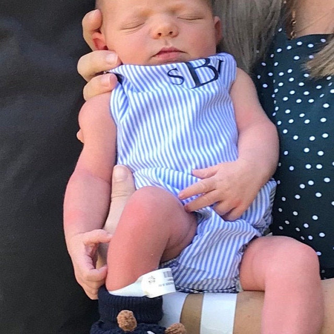 Easter Spring Baby Boy Romper With Monogram or Name Seersucker Newborn ...