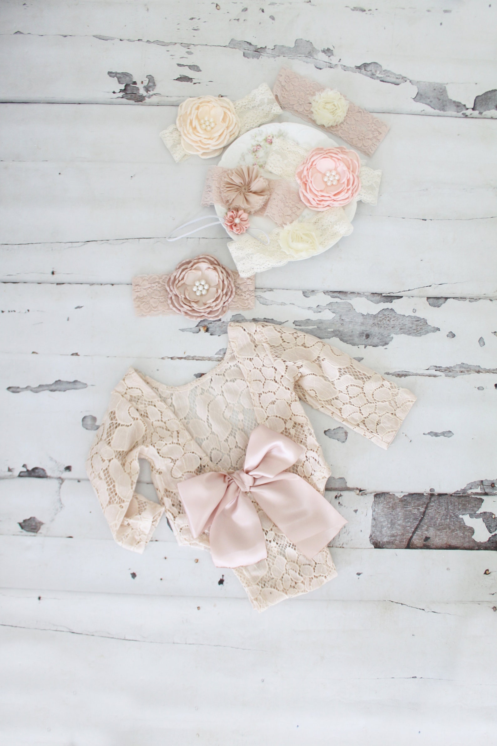 Newborn Baby Girl Photo Prop Boho Lace Romper W Satin Blush - Etsy