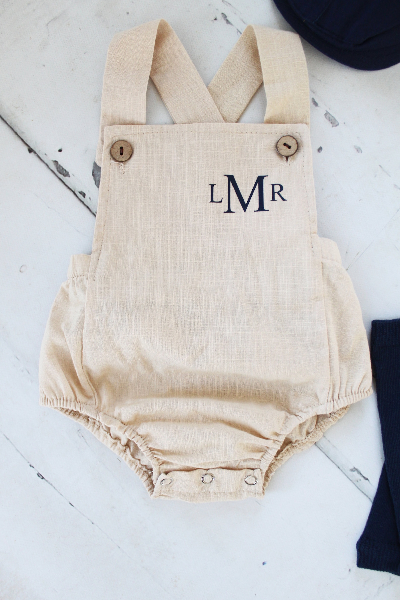 Summer Baby Boy Romper with Monogram or Name. Linen like or | Etsy