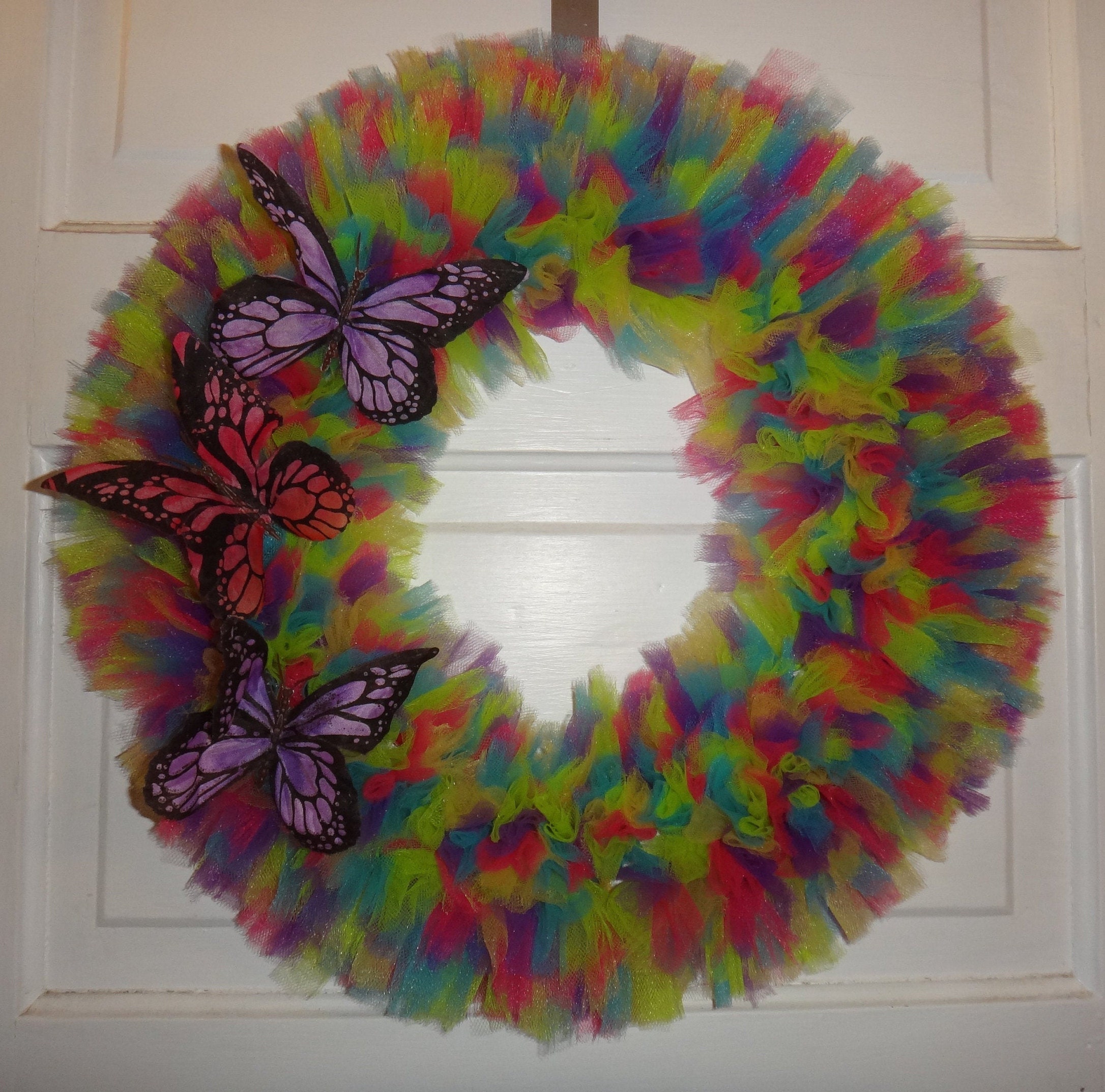 Extra Full Spring or Summer Tulle Wreath With Butterflies - Etsy