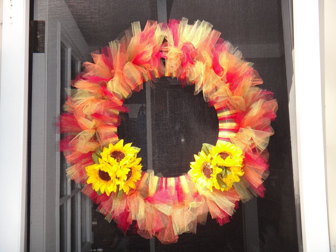 Fall/autumn Tulle Wreath With Sunflowers - Etsy
