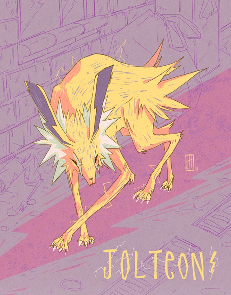 Jolteon | Pokemon Scarlet / 9 X 12 In. Eevee Nintendo 90's Nostalgia ...
